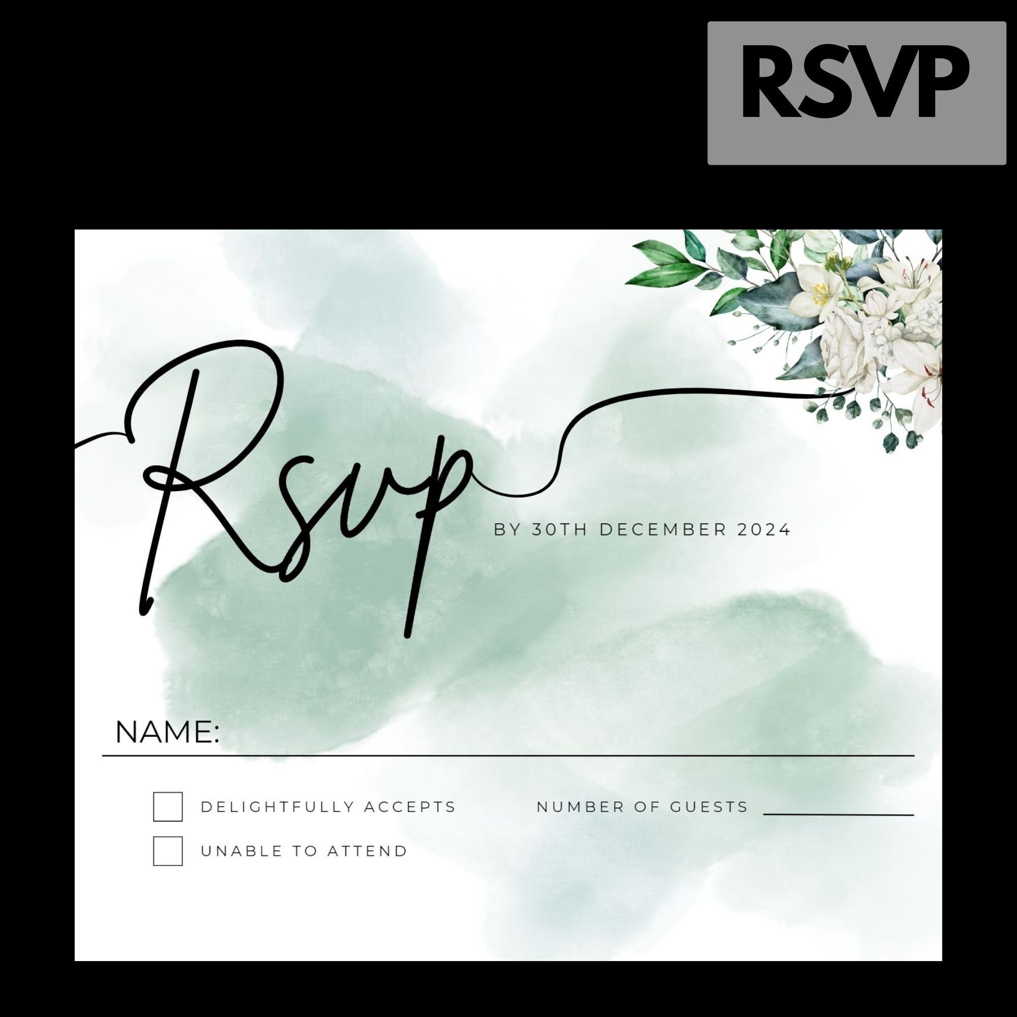 Green Wedding Invitation Set Template Set Custom Wedding Etsy