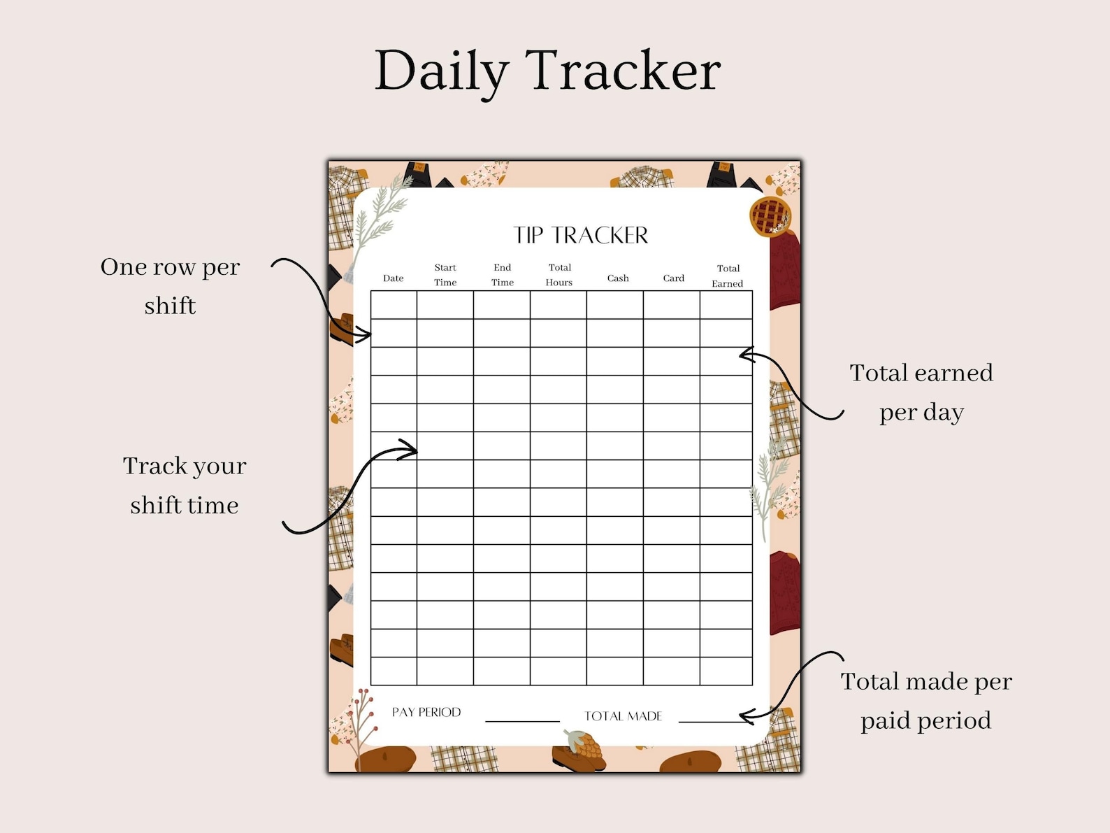 Digital Download Tip Tracker, Tip Tracker PDF for Waitress, Monthly Tip ...