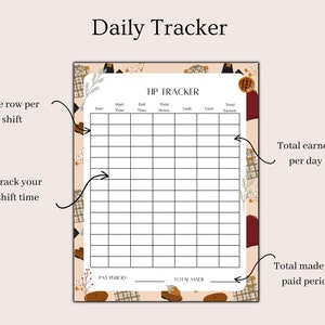 Digital Download Tip Tracker, Tip Tracker PDF for Waitress, Monthly Tip ...