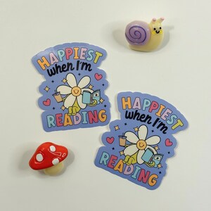 Happiest When I'm Reading Sticker, Groovy Flower Sticker, Cozy Reading ...