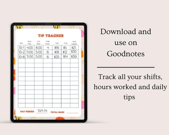 Digital Download Tip Tracker, Tip Tracker PDF for Waitress, Monthly Tip Tracker, Daily Tip Log ...