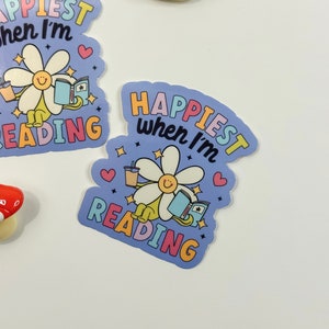 Happiest When I'm Reading Sticker, Groovy Flower Sticker, Cozy Reading ...