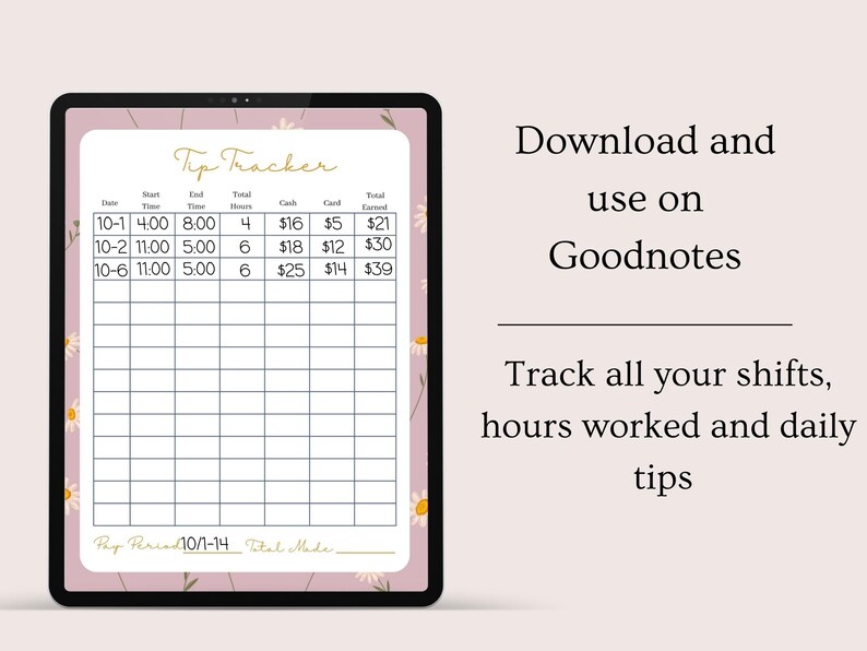 Digital Download Tip Tracker, Tip Tracker PDF for Waitress, Monthly Tip ...