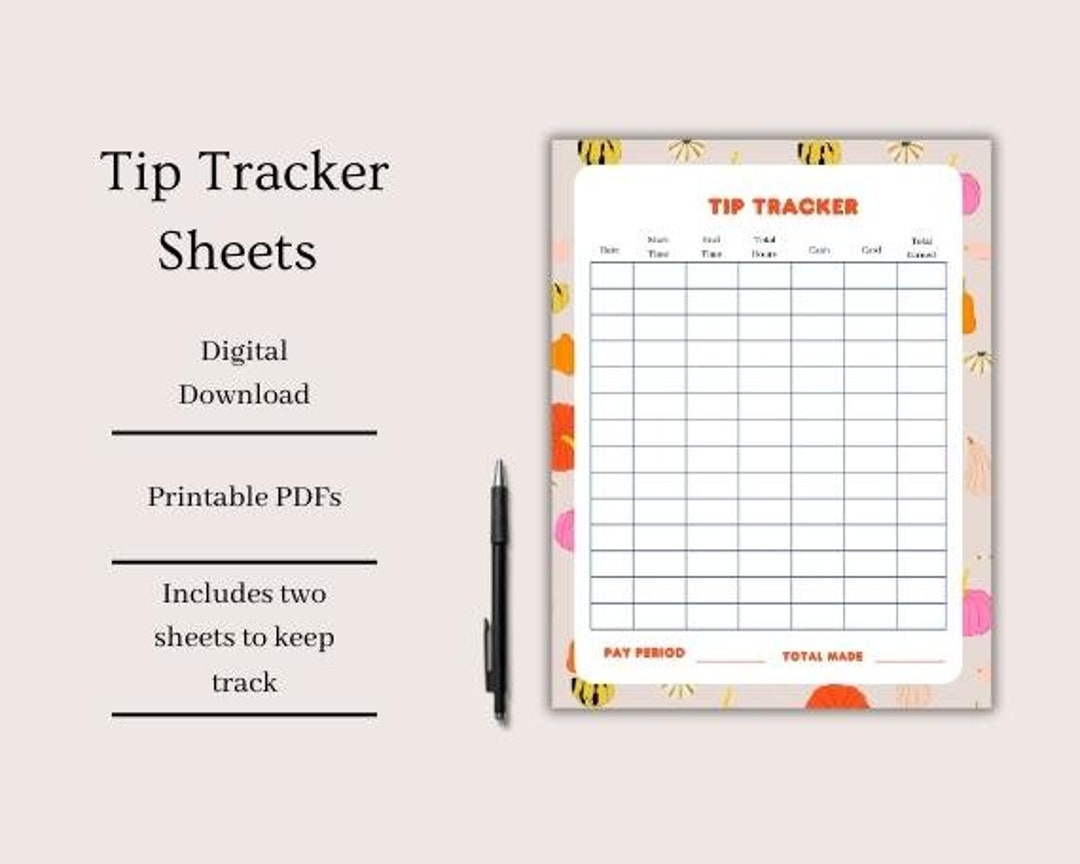 Digital Download Tip Tracker, Tip Tracker PDF for Waitress, Monthly Tip ...