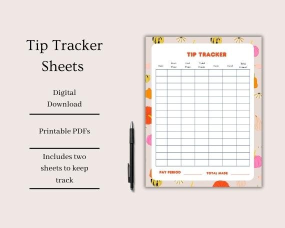 Digital Download Tip Tracker, Tip Tracker PDF for Waitress, Monthly Tip ...
