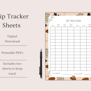 Digital Download Tip Tracker, Tip Tracker PDF for Waitress, Monthly Tip ...