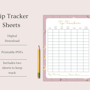 Digital Download Tip Tracker, Tip Tracker PDF for Waitress, Monthly Tip ...