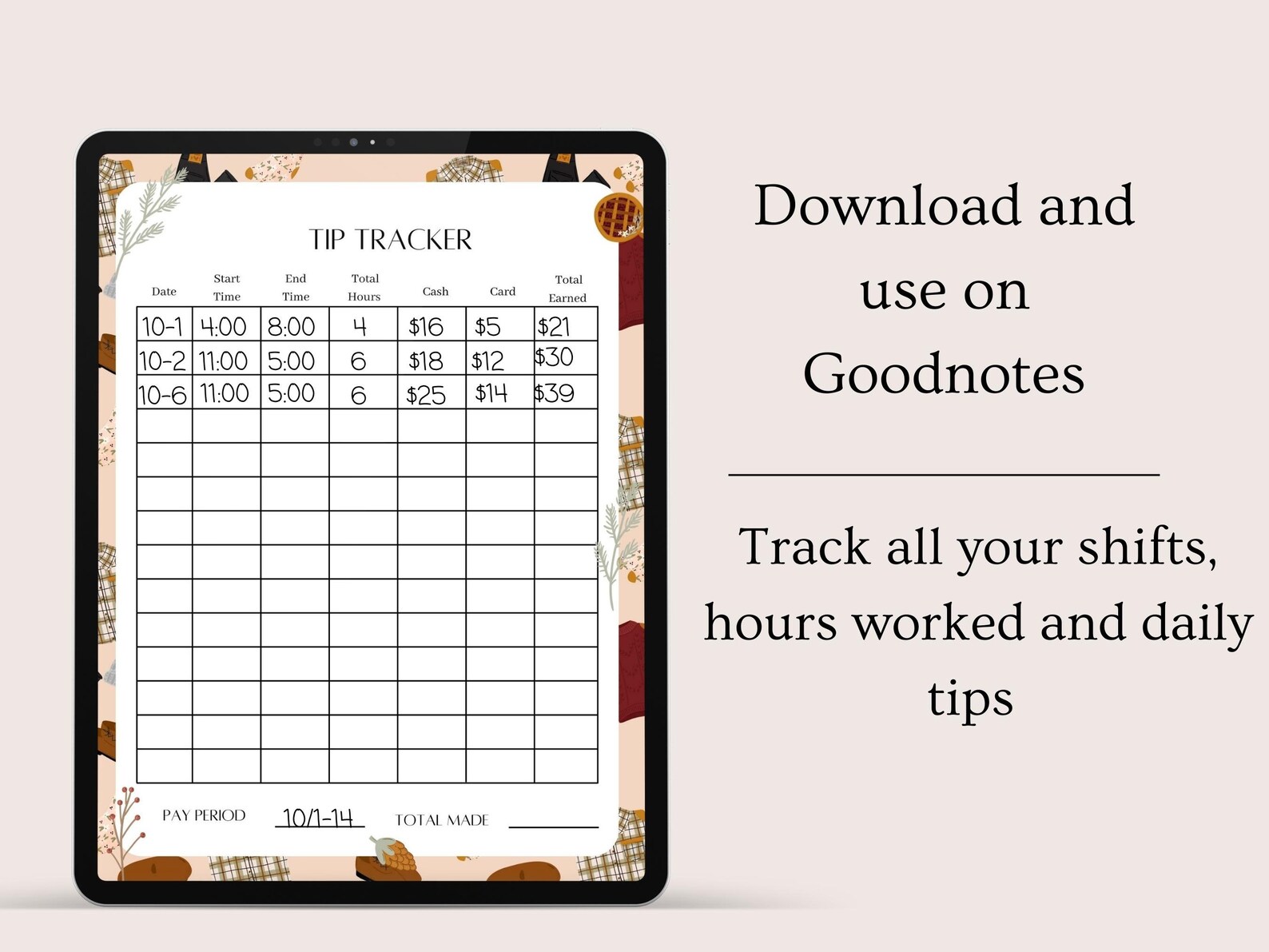 Digital Download Tip Tracker, Tip Tracker PDF for Waitress, Monthly Tip ...