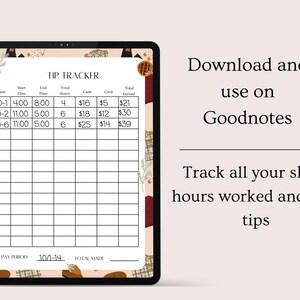 Digital Download Tip Tracker, Tip Tracker PDF for Waitress, Monthly Tip Tracker,daily Tip Log ...