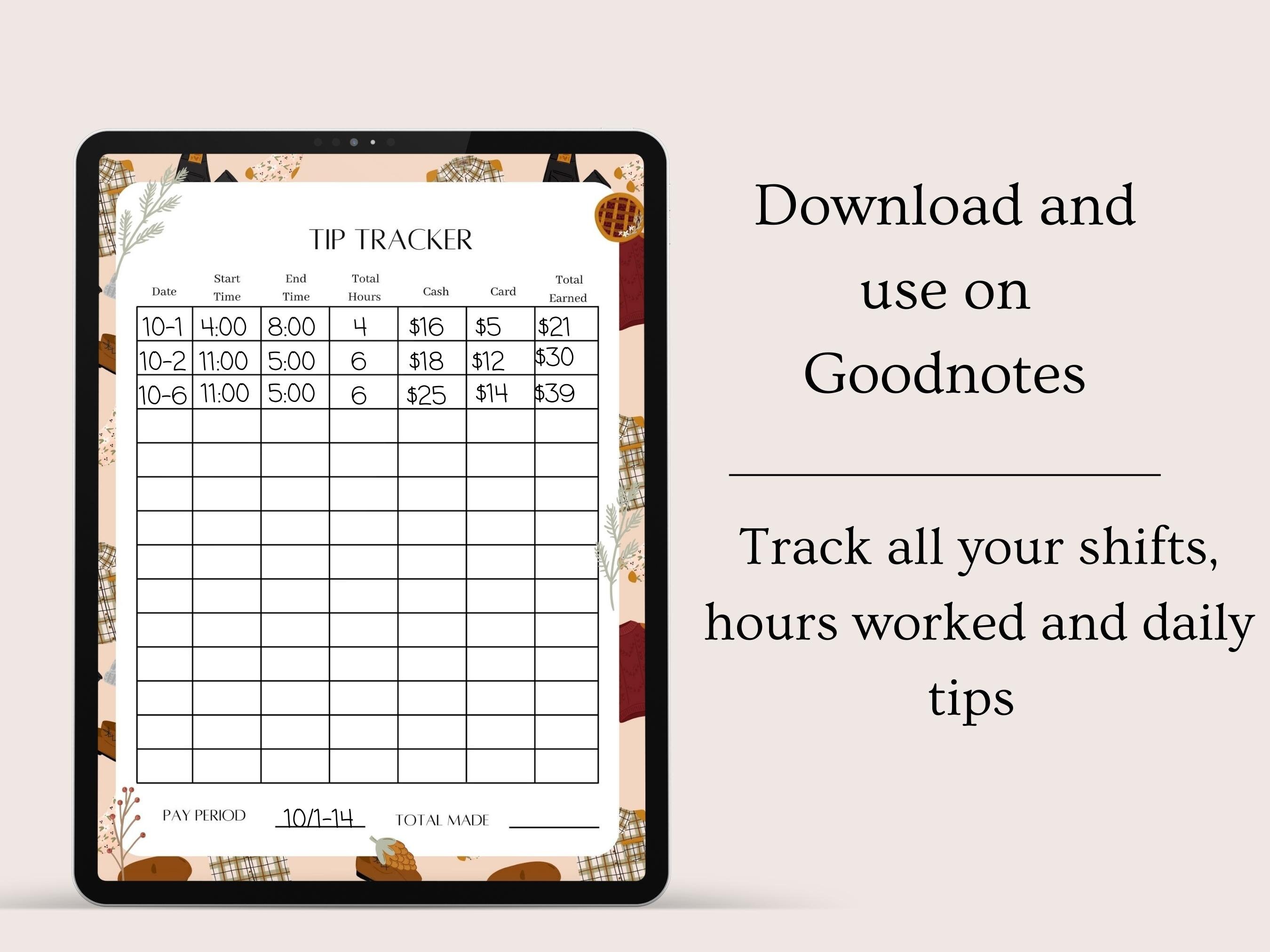 Digital Download Tip Tracker, Tip Tracker PDF for Waitress, Monthly Tip ...
