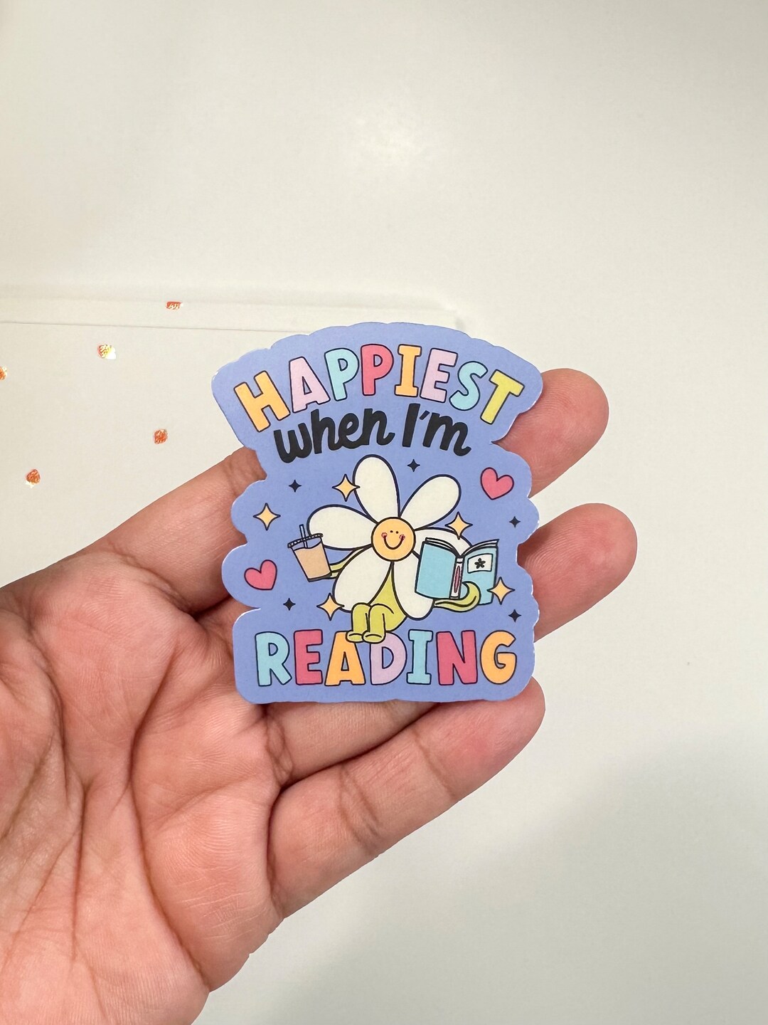 Happiest When I'm Reading Sticker, Groovy Flower Sticker, Cozy Reading ...