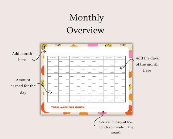 Digital Download Tip Tracker, Tip Tracker PDF for Waitress, Monthly Tip ...