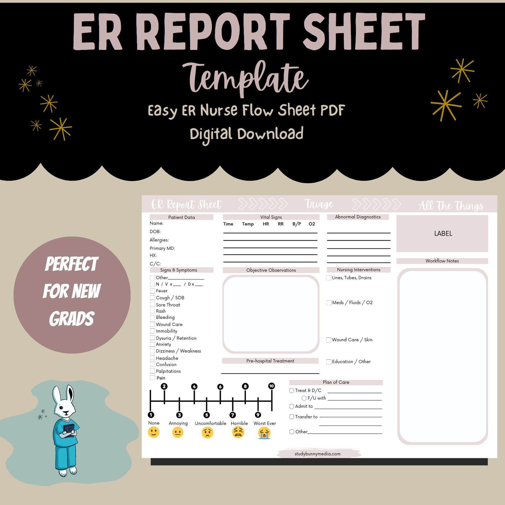 ER Nurse Report Sheet - Easy Triage Template - Digital Download PDF ...