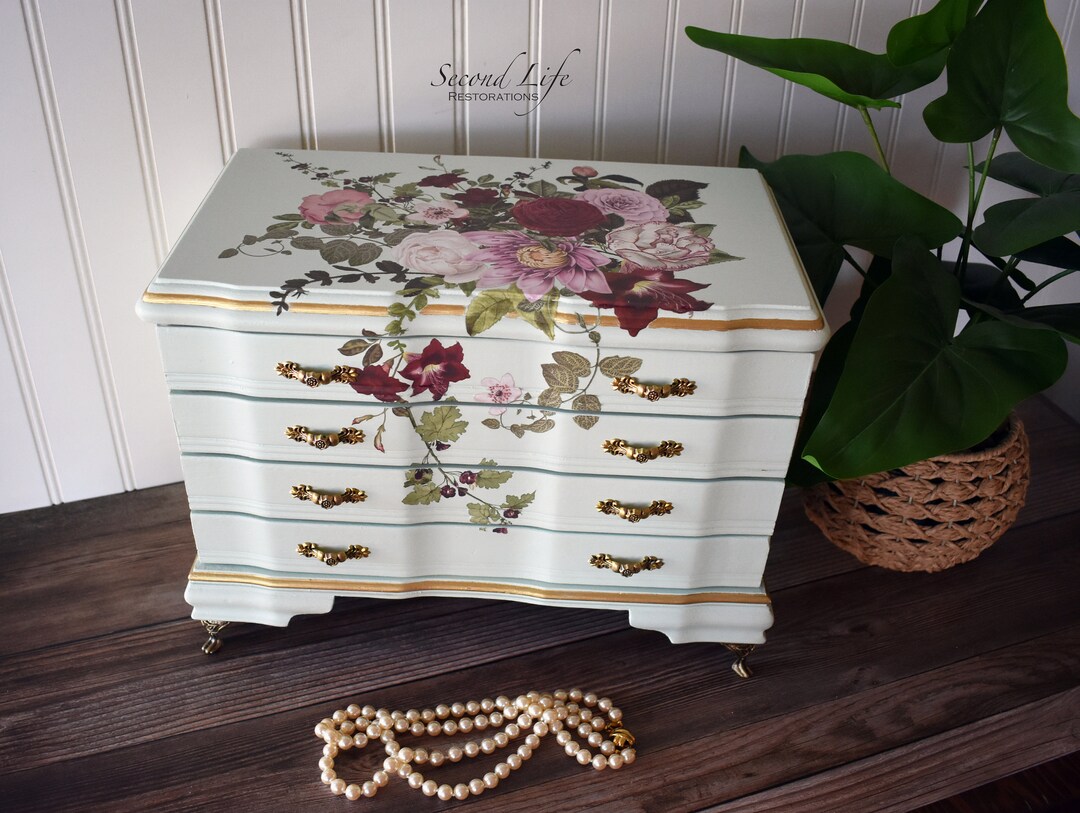 Upcycled Jewelry Box-light Green Floral Painted Jewelry - Etsy