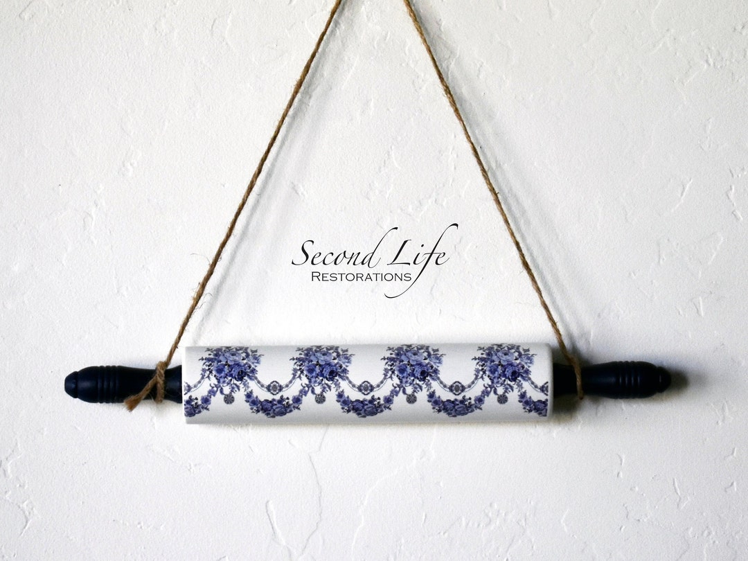 Blue/white Upcycled French Country Rolling Pin, Decorative Rolling Pin ...