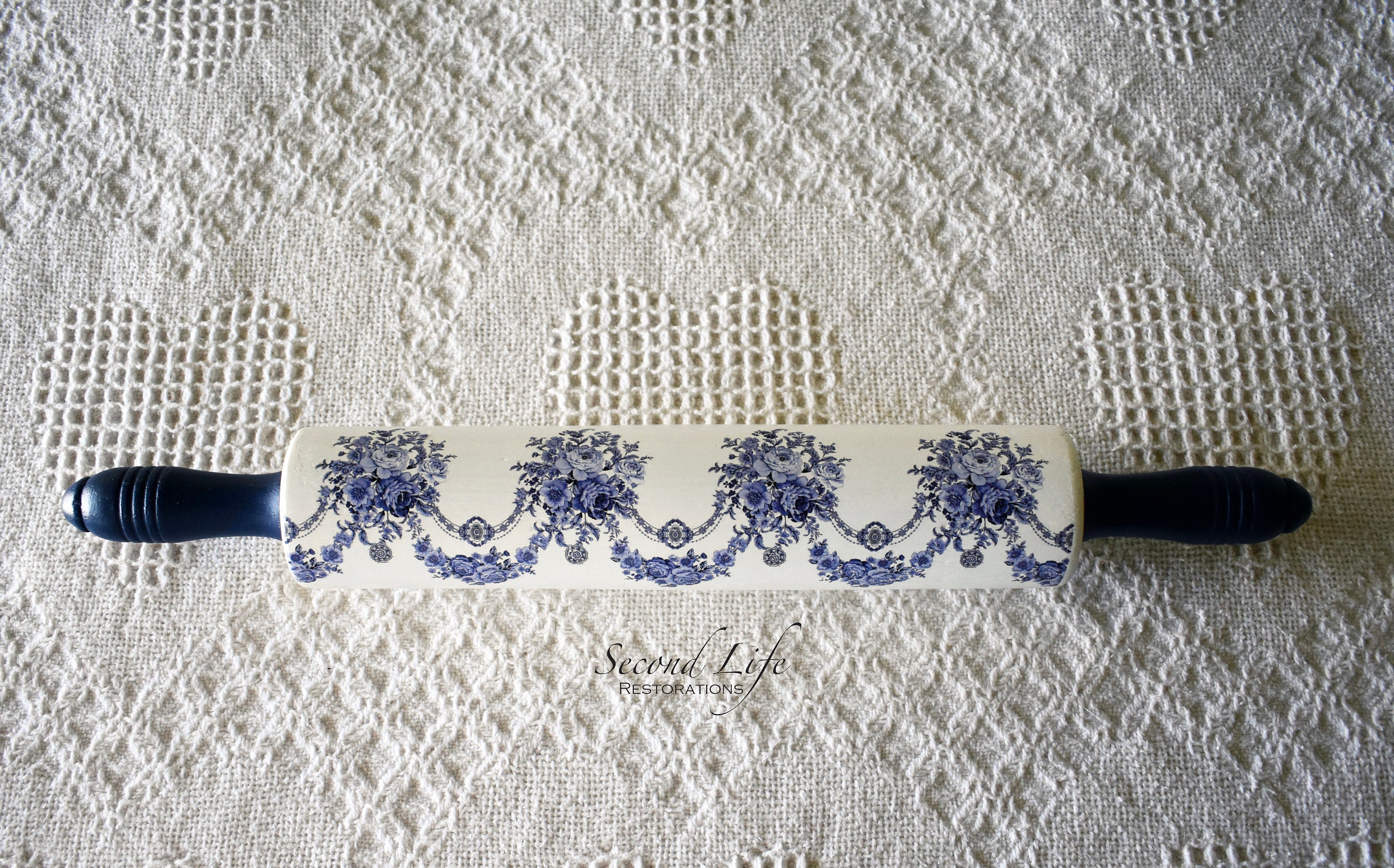 Blue/white Upcycled French Country Rolling Pin Decorative - Etsy