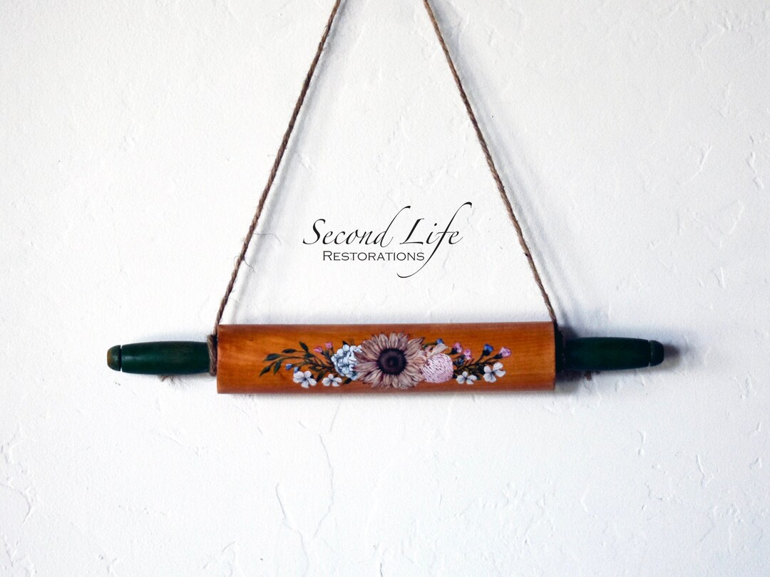 Upcycled Petite Vintage Rolling Pin Sunflower Floral, Green Handled ...