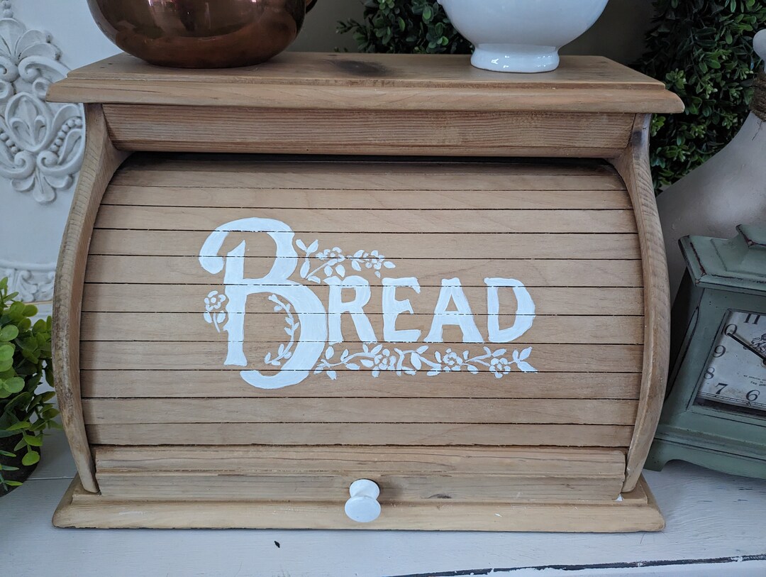 Large Natural Wood Roll Top Bread Box, Vintage Bread Box, Kitchen Decor ...