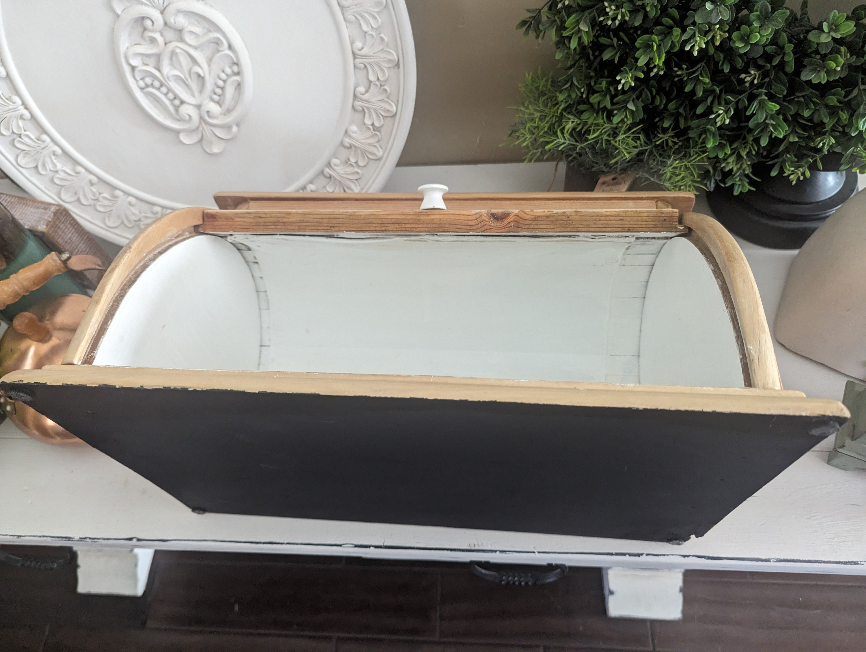 Large Natural Wood Roll Top Bread Box, Vintage Bread Box, Kitchen Decor ...