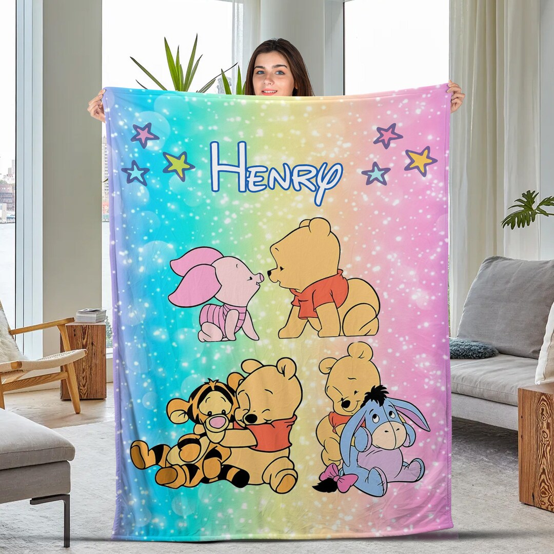 Custom Name Disney Pooh Move Characters Blanket Disney Winnie - Etsy