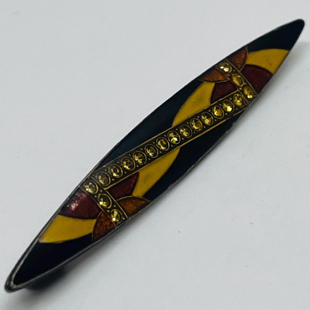 Striking Pierre Bex Style Art Deco Bar Brooch. Orange, Black and Gold ...
