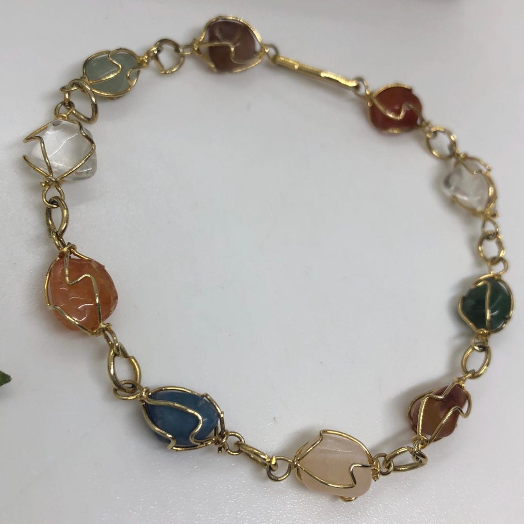 Fabulous Retro Caged Gem Bits Gold Tone Bracelet. Pretty 19cm / 7.5 ...