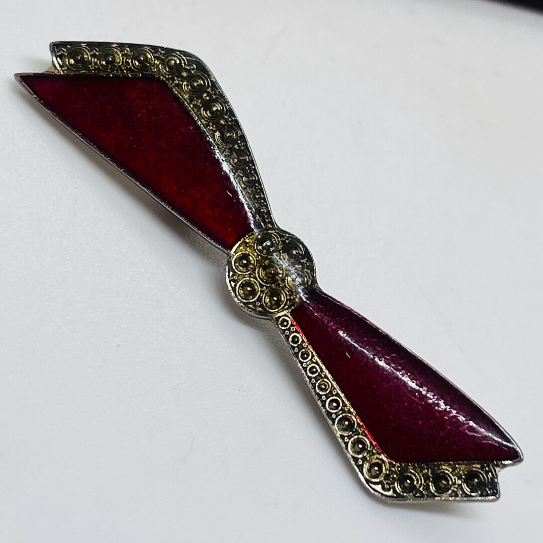 Striking Pierre Bex Style Vintage Art Deco Gold Tone + Red Brooch ...