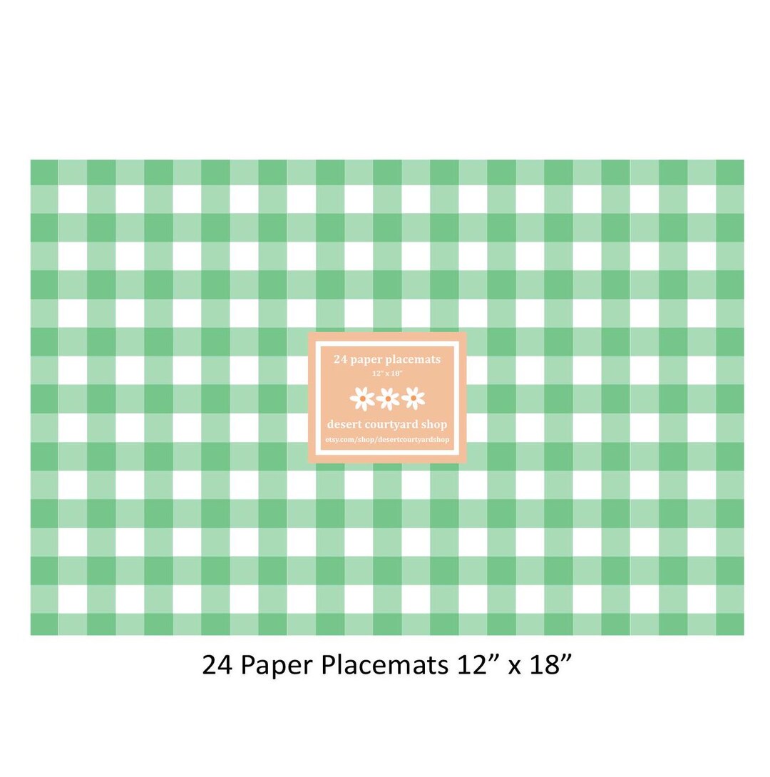 Golf Green Gingham Paper Placemats - Set of 24 Paper Placemats 12" X 18 ...