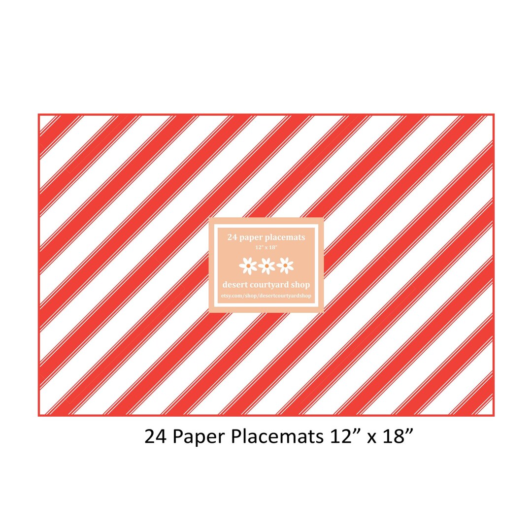 Candy Cane Stripe Christmas Paper Placemats - Set of 24 Paper Placemats ...
