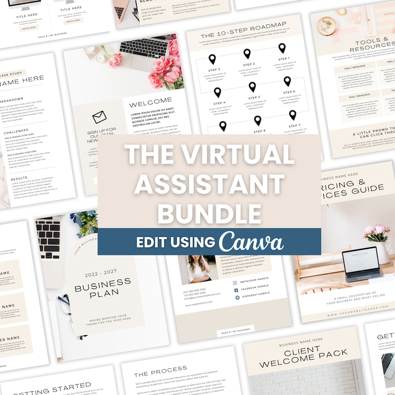 Virtual Assistant Bundle Editable Canva Template - Etsy