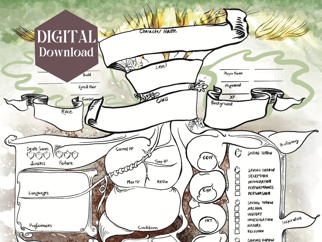 Dnd 5e Character Sheet 5th Edition Botanical Tree PDF for - Etsy New ...