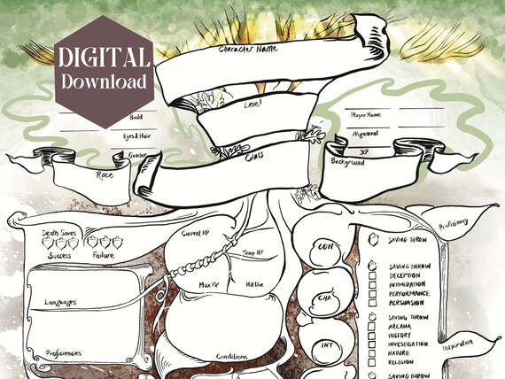 Dnd 5e Character Sheet 5th Edition Botanical Tree PDF for - Etsy