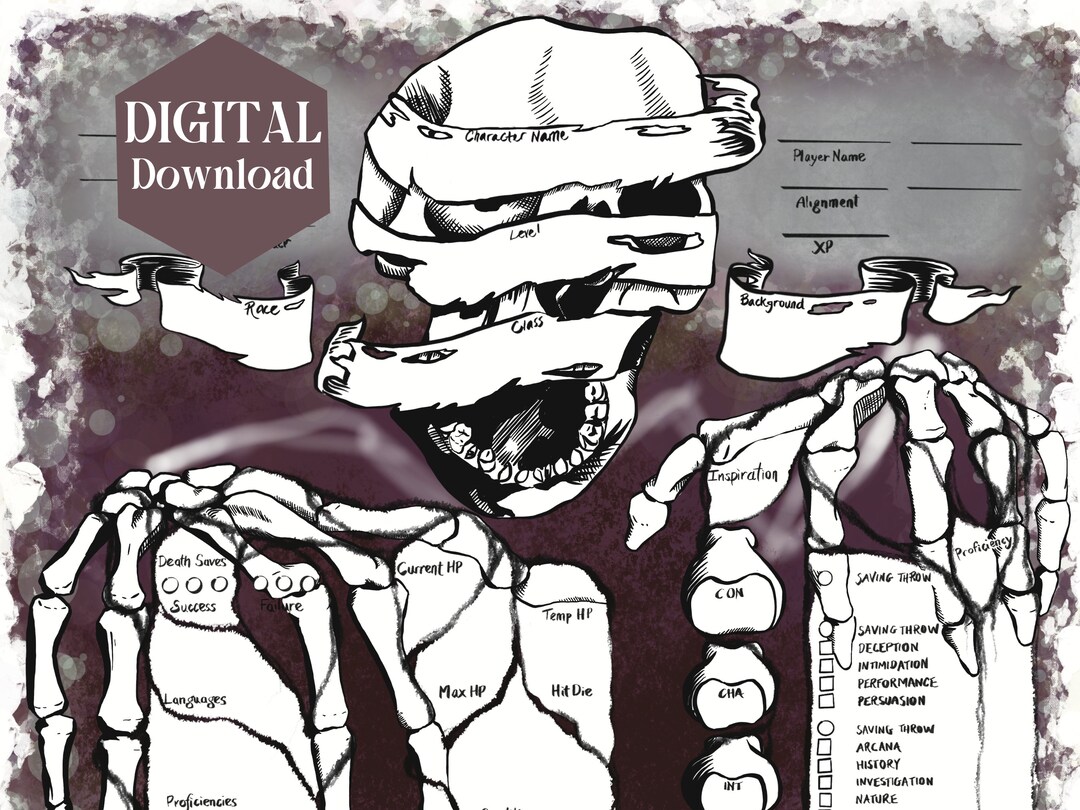 DnD 5e Character Sheet 5th edition Skeleton Spooky PDF for - Etsy España