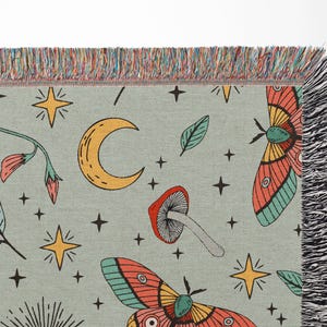 Woven Blanket, Goblincore Cute Butterfly Moth Mushroom Nature Lover ...