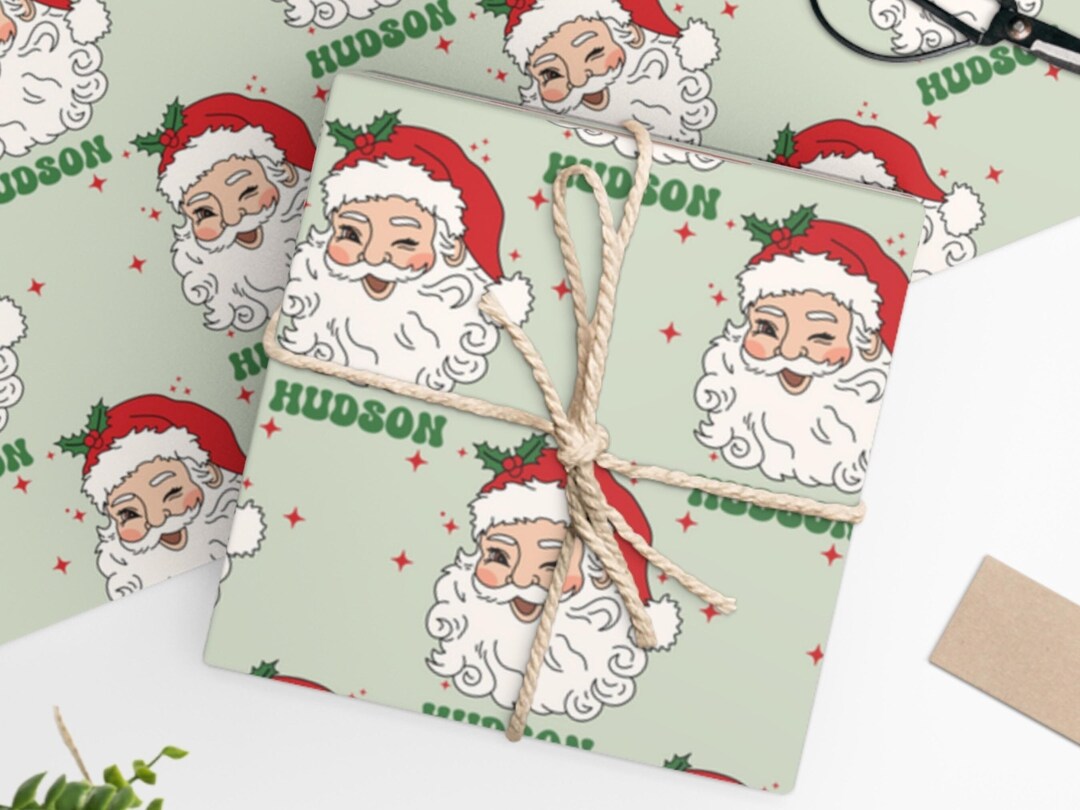 Cute Vintage Santa Christmas Name Wrapping Paper Custom Wrapping Paper ...