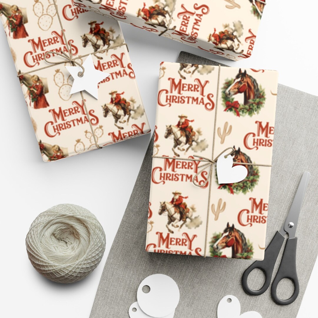Western Cowboy Christmas Wrapping Paper Cute Xmas Wrapping Paper ...