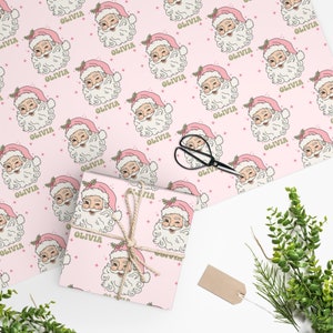 Cute Pink Santa Christmas Name Wrapping Paper Custom Wrapping Paper ...