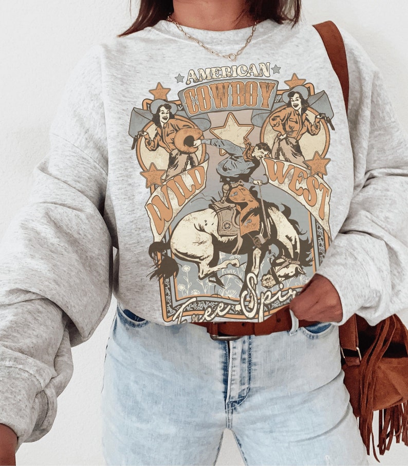 Retro Western Crewneck Sweatshirt Trendy Western Graphic - Etsy