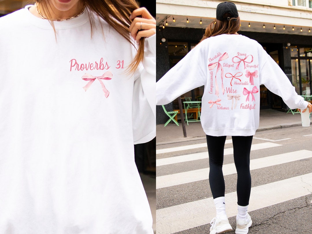 Coquette Clothing, Christian Merch, Balletcore Bow Shirt, Proverbs 31 Sweatshirt, Coquette ...