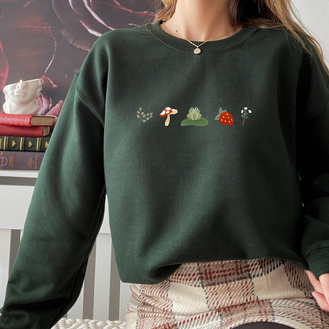 Cottagecore Sweater, Frog Sweatshirt, Mushroom Sweater, Kawaii Sweater ...