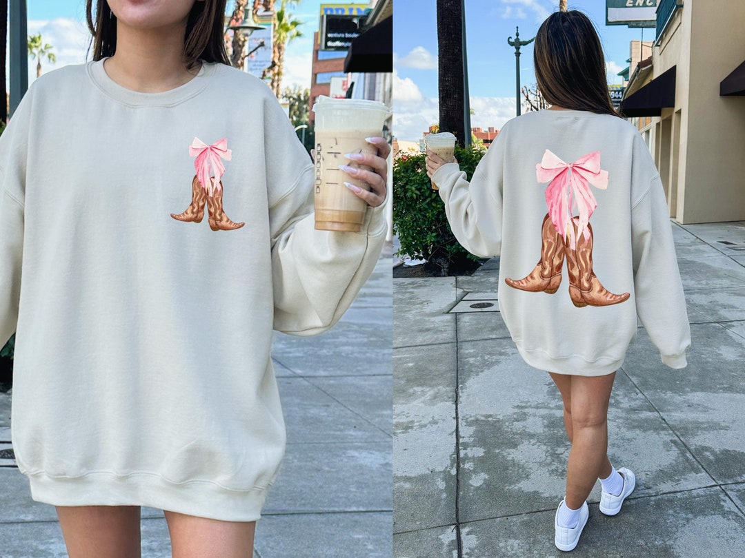 Coquette Cowgirl Boots Sweatshirt, Soft Girl Era, Coquette Top ...