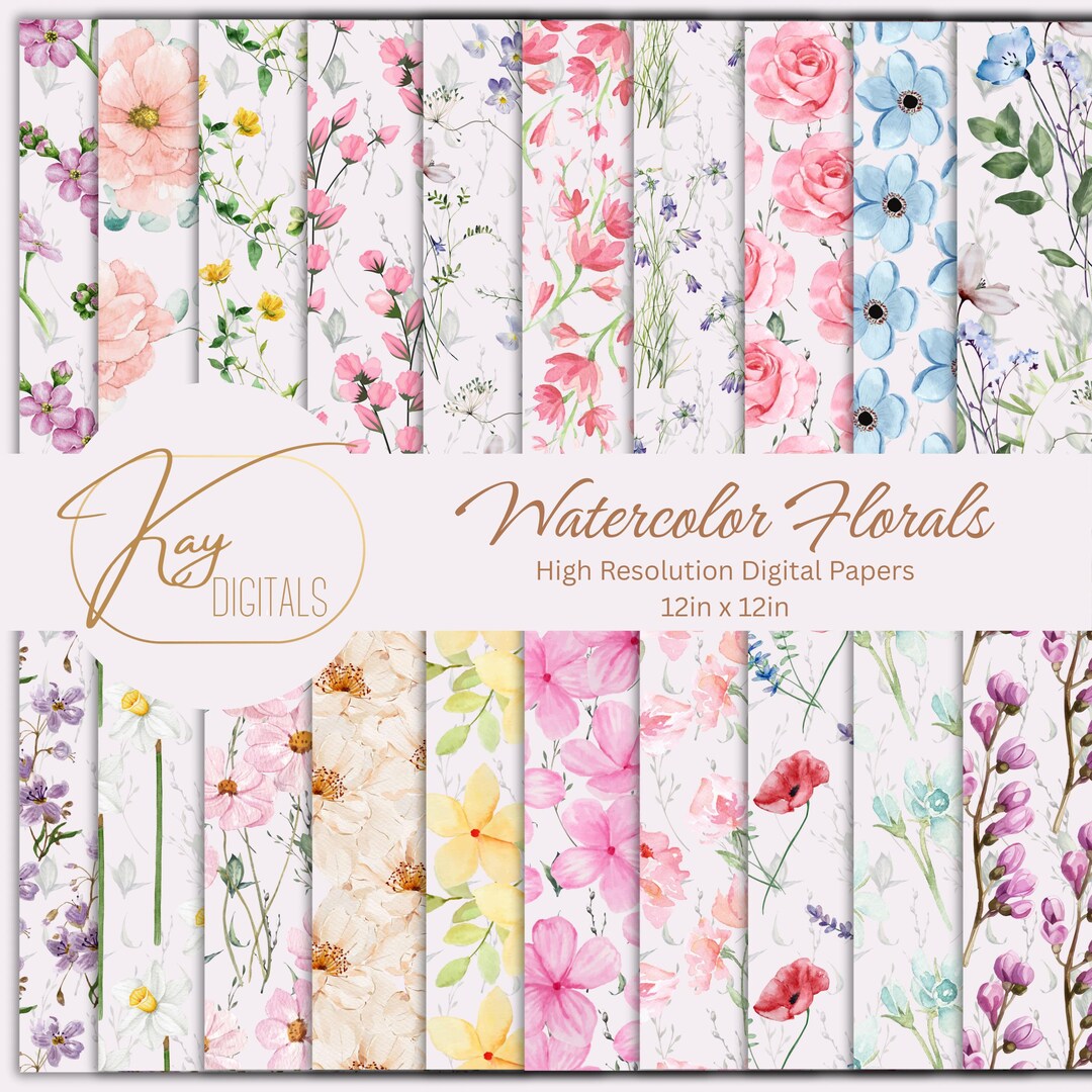 Watercolor Floral Digital Paper Pack 20 Pastel Flower Backgrounds ...