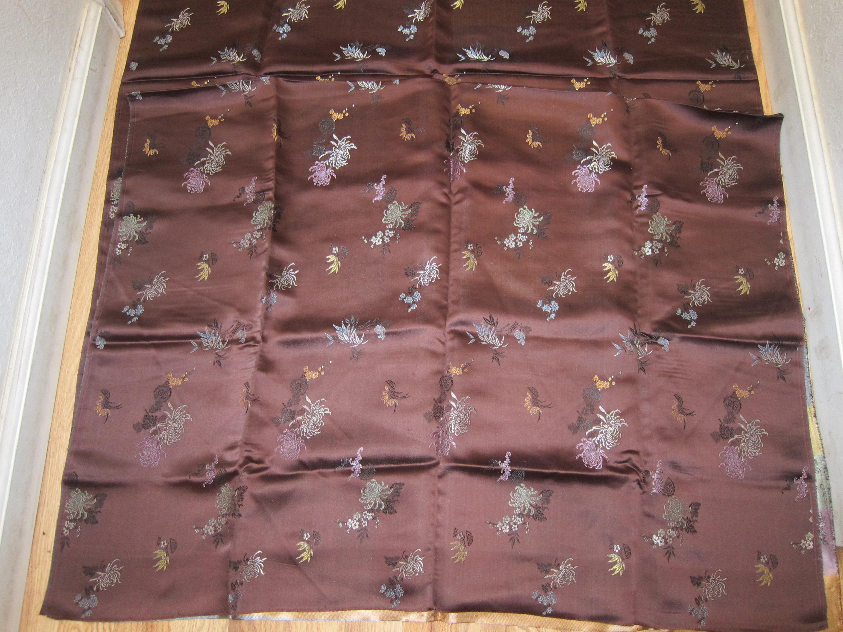 Vintage 1950s Hong Kong Chinese Brown Floral Satin Brocade Fabric - 3.0 ...