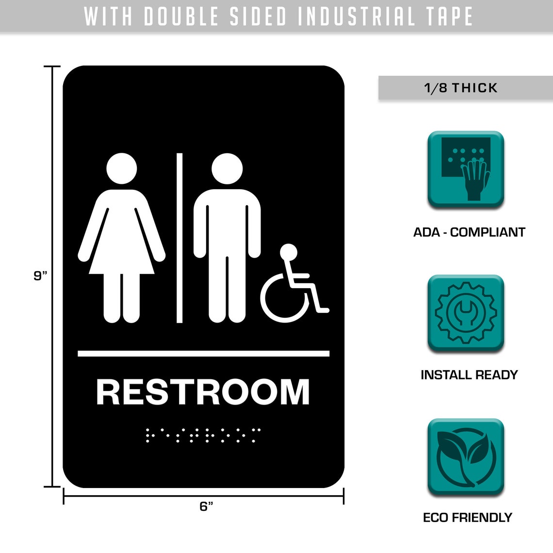 UNISEX HANDICAP Bathroom/restroom Sign W/ 2 Sided Tape ADA Compliant ...