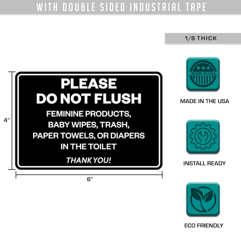 PLEASE Do NOT FLUSH Bathroom/restroom Sign W/ 2 Sided Tape Septic Tank ...