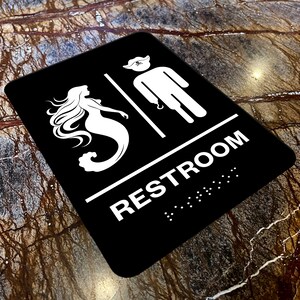 MERMAID PIRATE Bathroom/restroom Sign W/ 2 Sided Tape ADA Compliant ...