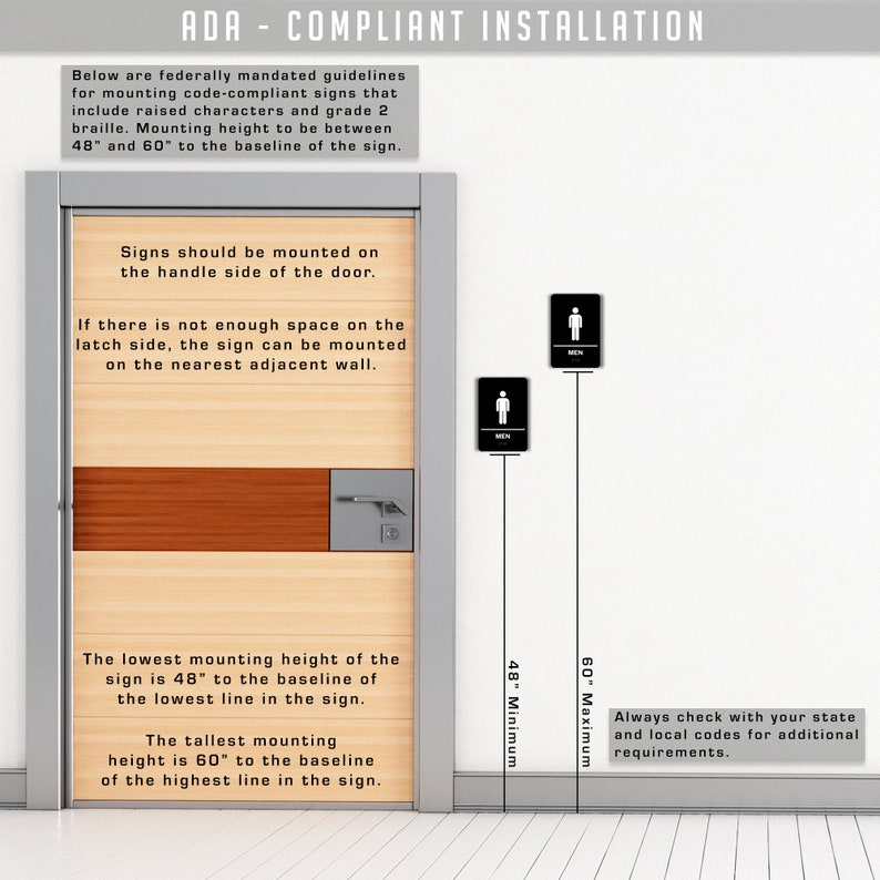 MENS Bathroom/restroom Sign W/ 2 Sided Tape ADA Compliant With Braille ...