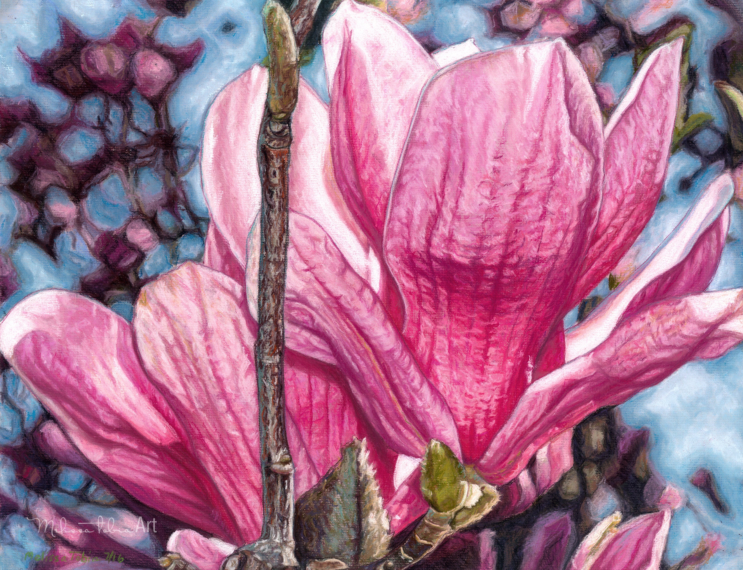 Original Pink Magnolia Pastel Painting, Magnolia Artwork, Original ...