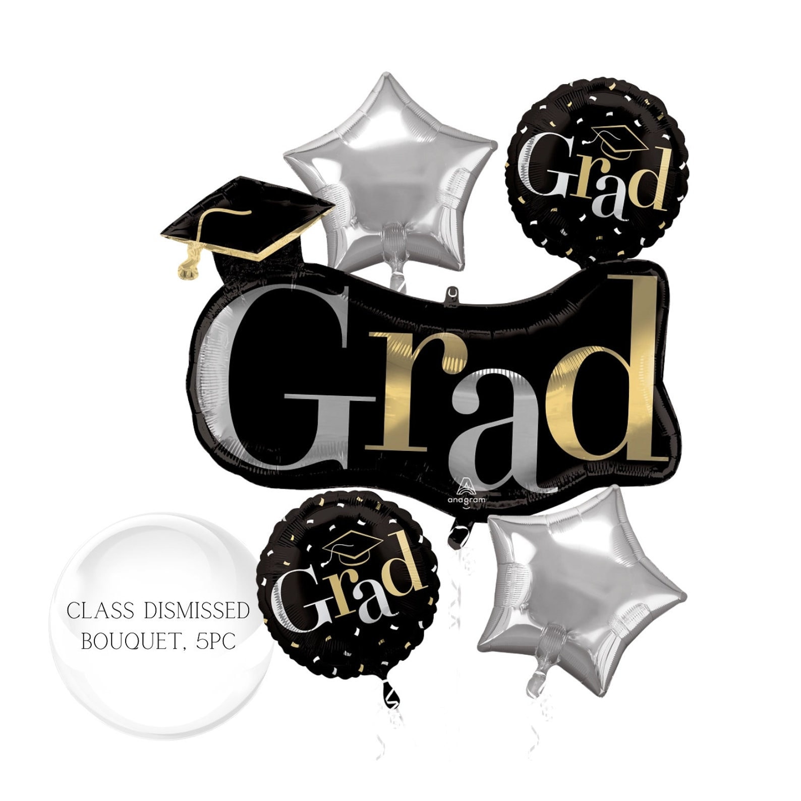 Congrats Grad Balloon Bouquet: Gold Glitter Graduation Party Decor - Etsy