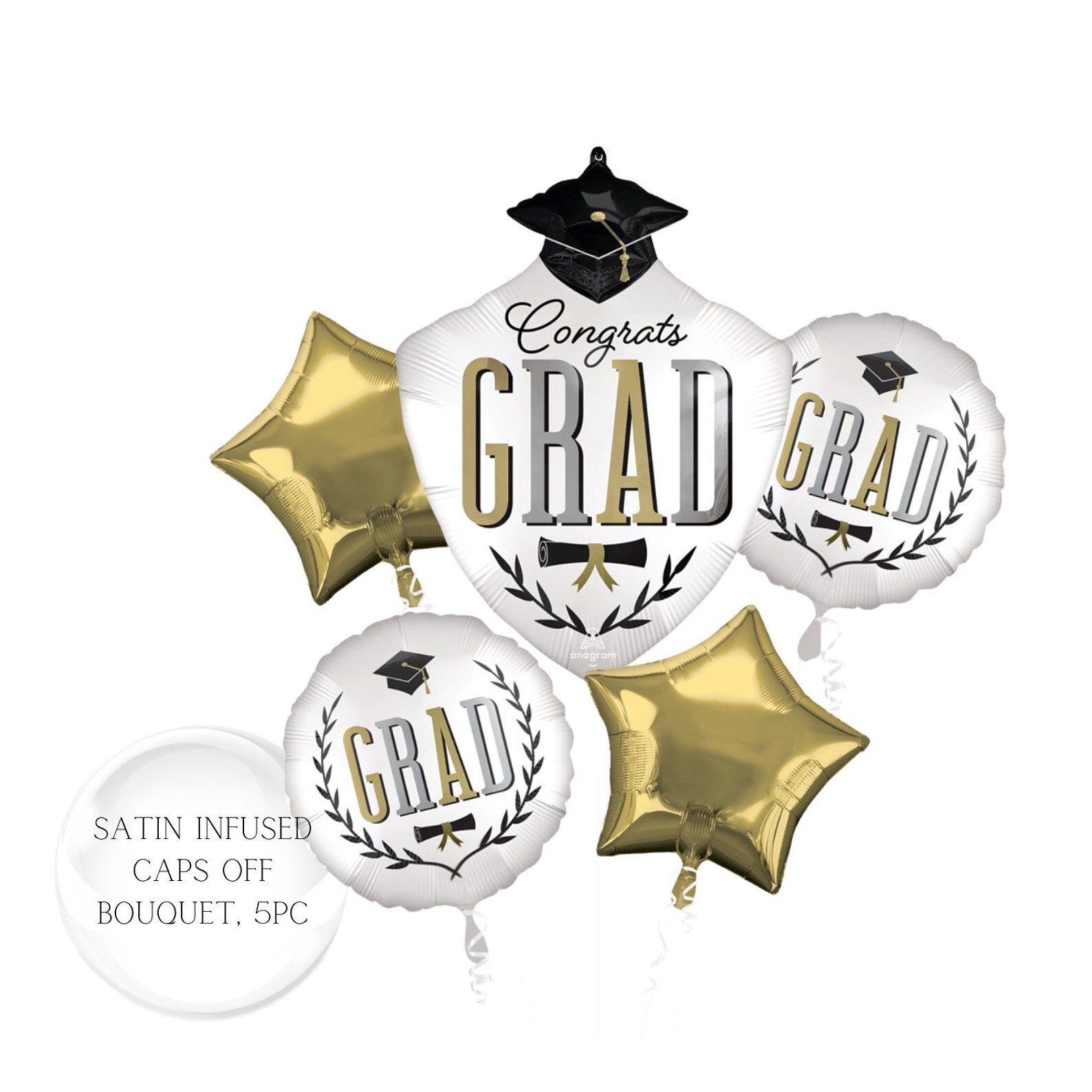 Congrats Grad Balloon Bouquet: Gold Glitter Graduation Party Decor - Etsy